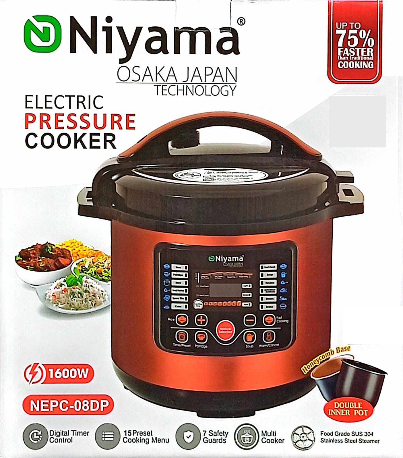 New 1600 watt electric pressure cooker honeycomb base double inner pot ...
