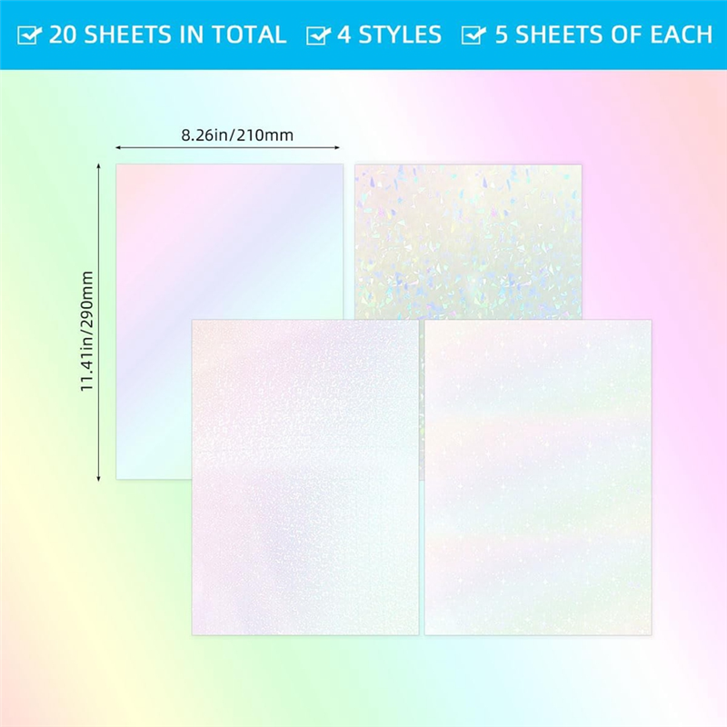 20 Sheets Holographic Sticker Paper A4 Size Vinyl Lamination Stickers ...