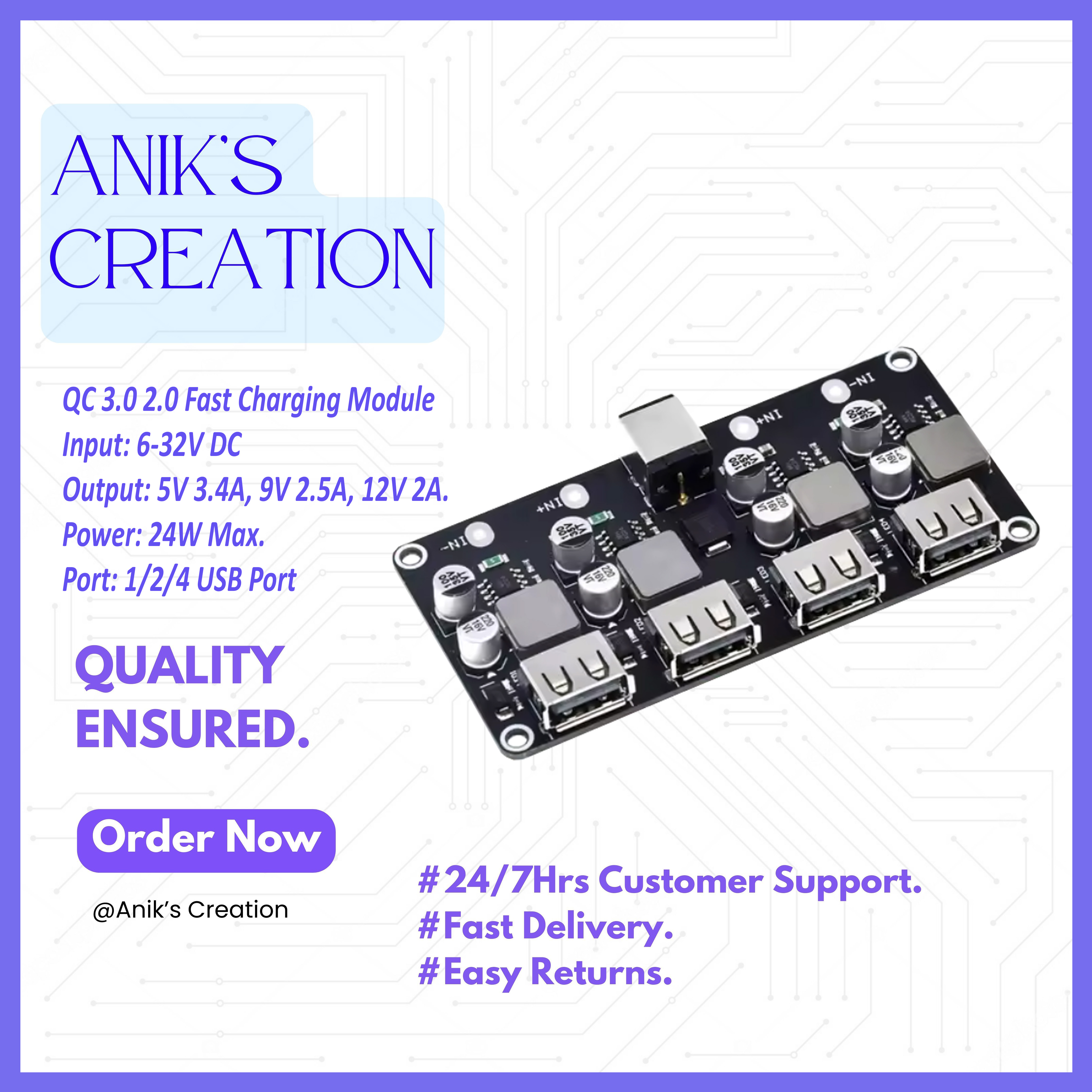 QC 3.0 2.0 DC-DC Buck Converter USB Fast Charging Module 4 USB