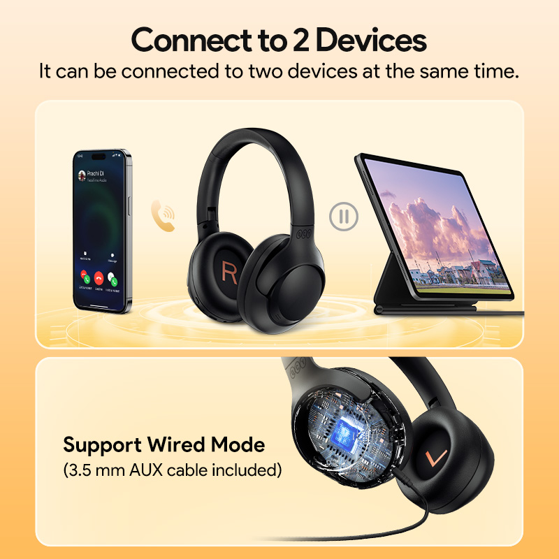 QCY H3 ANC 43dB Active Noise Cancellation Headphones Hi-Res Audio ...
