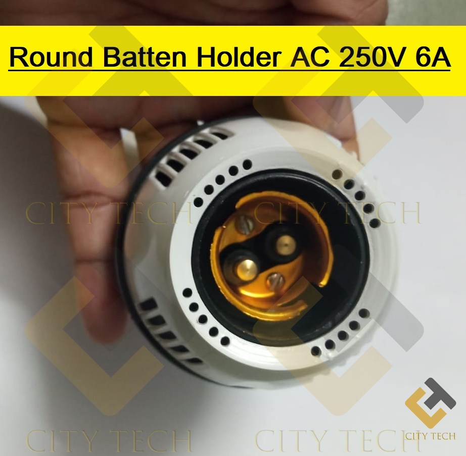 Electric Round Batten Holder AC 250V 6A Black With White Brass Contact ...