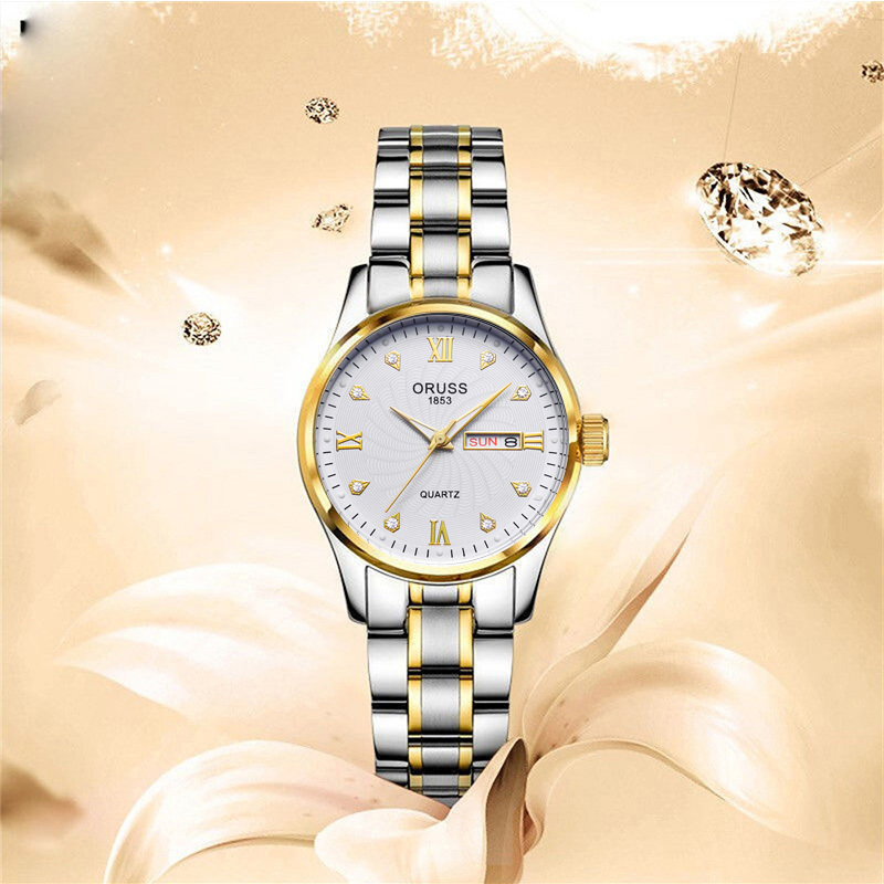 Luxury Rhinestone Decor Quartz Watch Waterproof Calendar Luminous ...