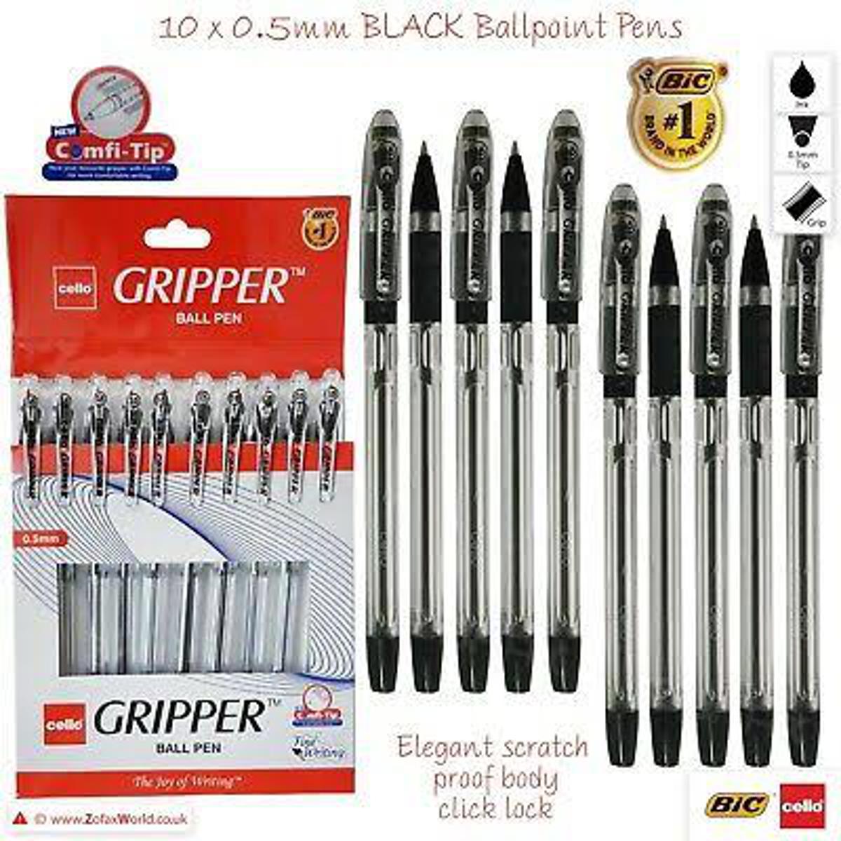 Cello Gripper Ball Pen -Black 10 Ballpoint Pen Pack - Pen | Daraz.com.bd