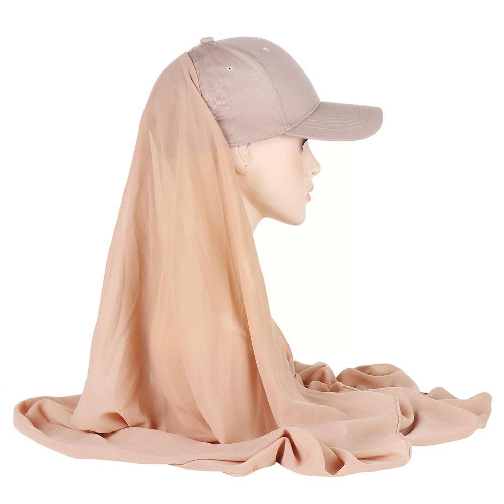 Women Baseball Hat Cap Hijab Chiffon Shawl Instant Hijab Bandana Abaya ...