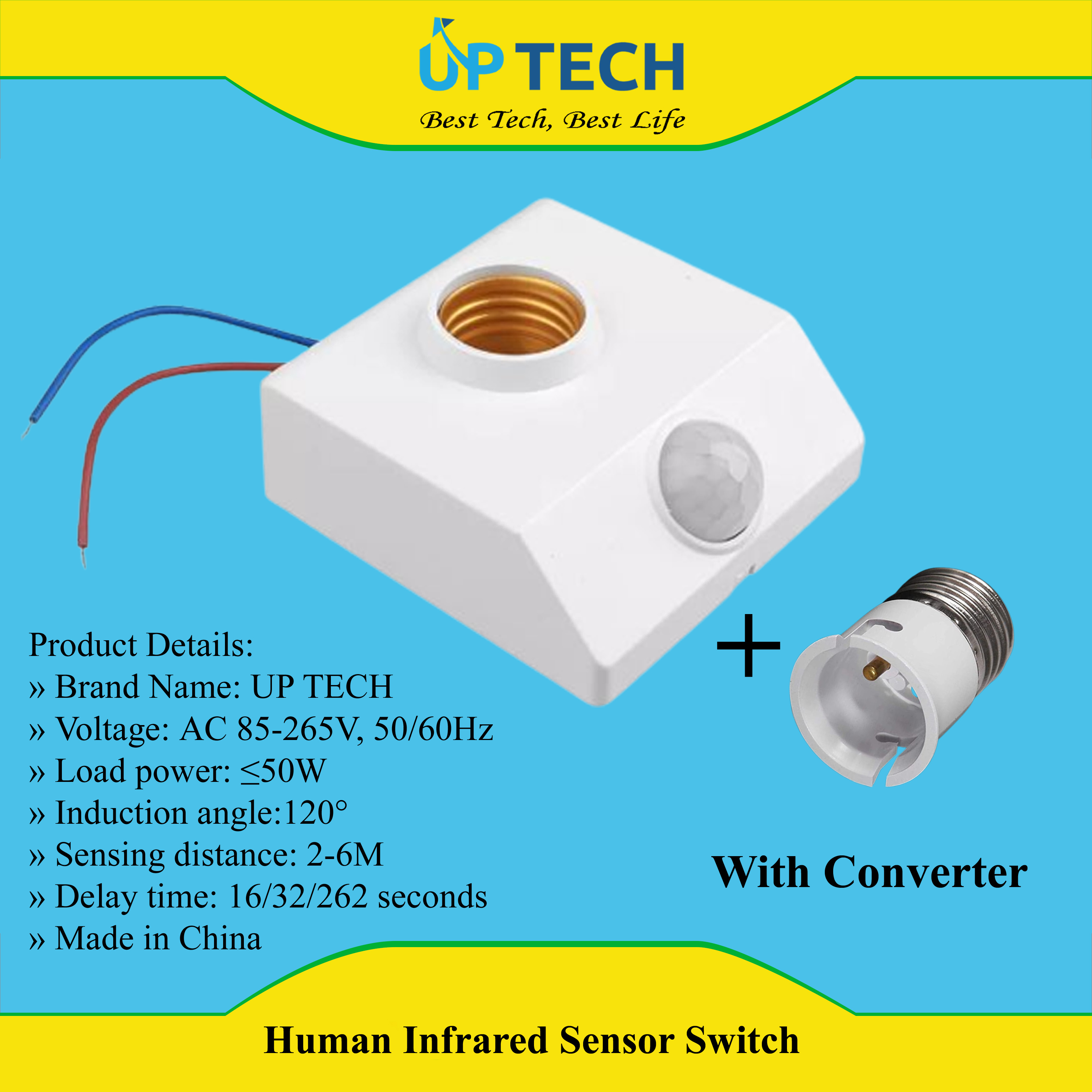 Human Infrared Motion PIR Censor Light Lamp Holder Switch, B22-E27 Lamp ...