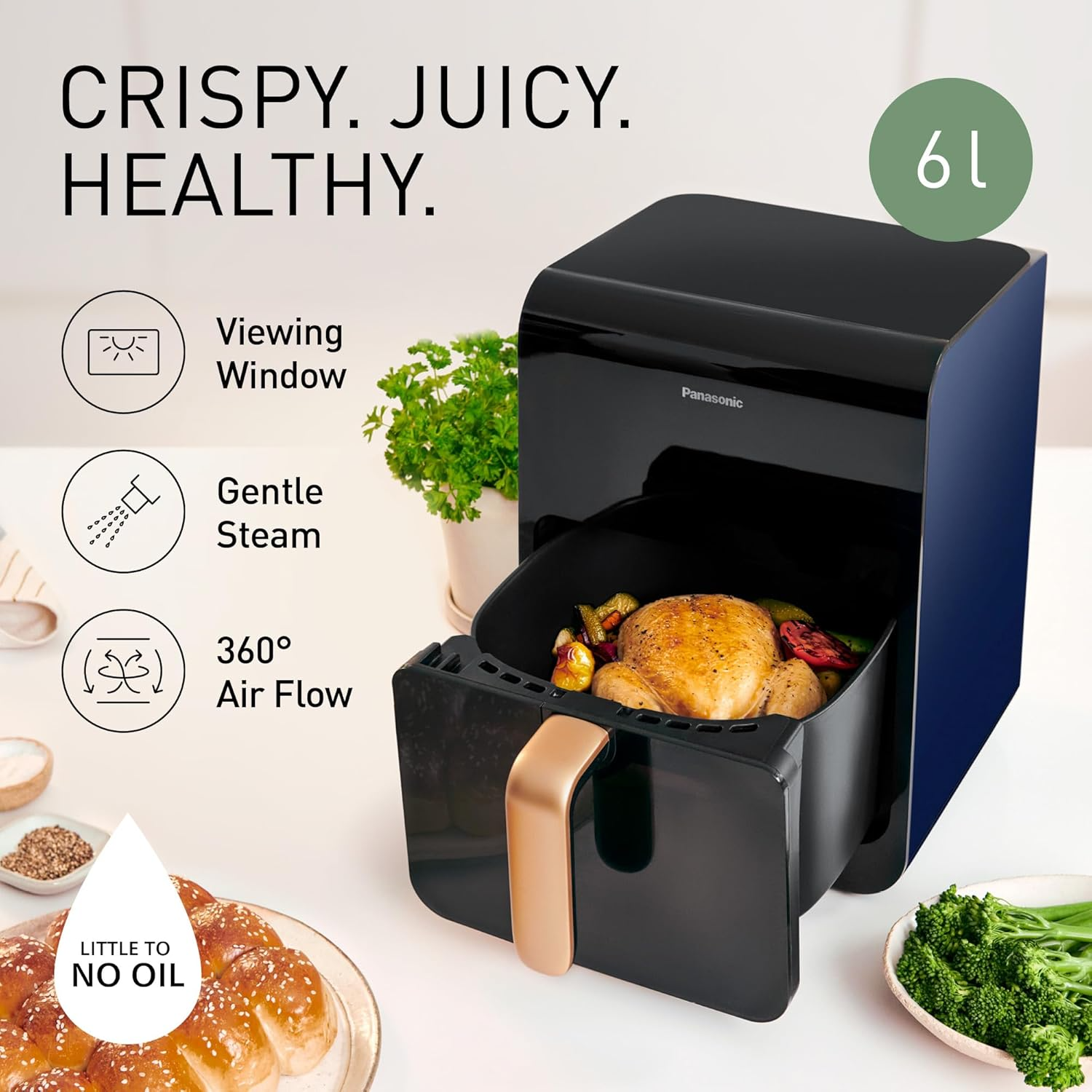 Panasonic Air Fryer NF-CC600 with Gentle Steam – 6L | Dual-Core Heating ...