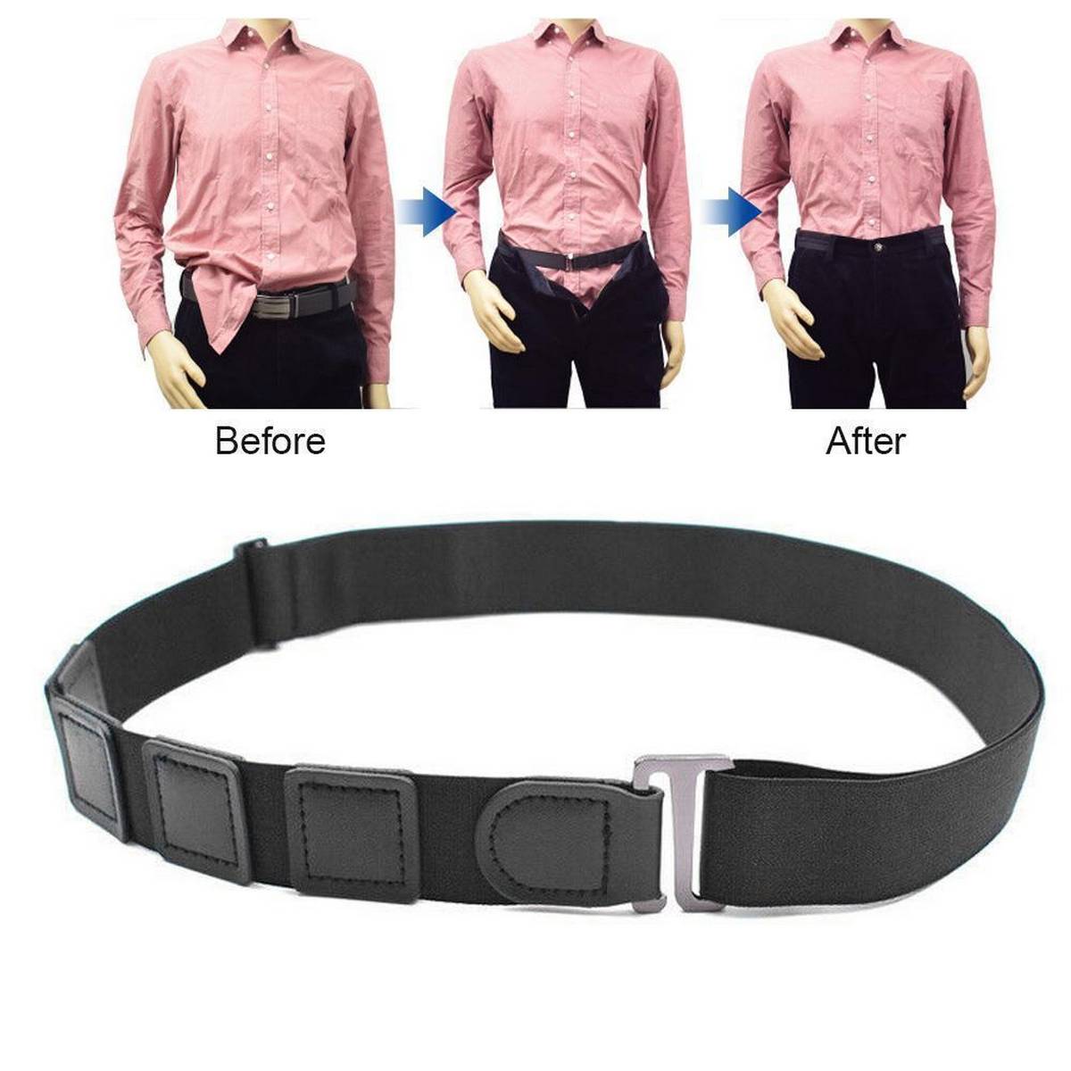 Mens Shirt Stay Black Tuck It Belt Non-slip Wrinkle Bandage Super Belt ...