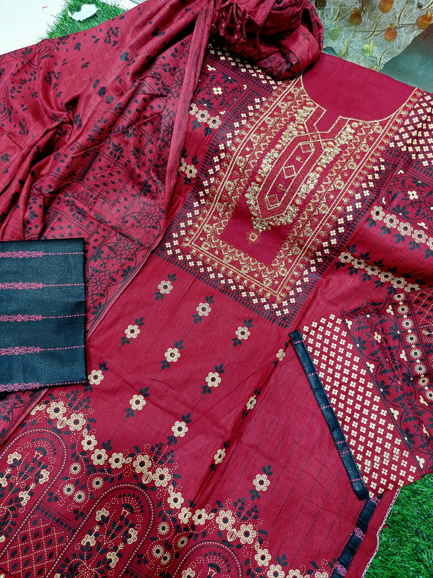 Pure AC Cotton Fabric High Quality Printed Three Piece