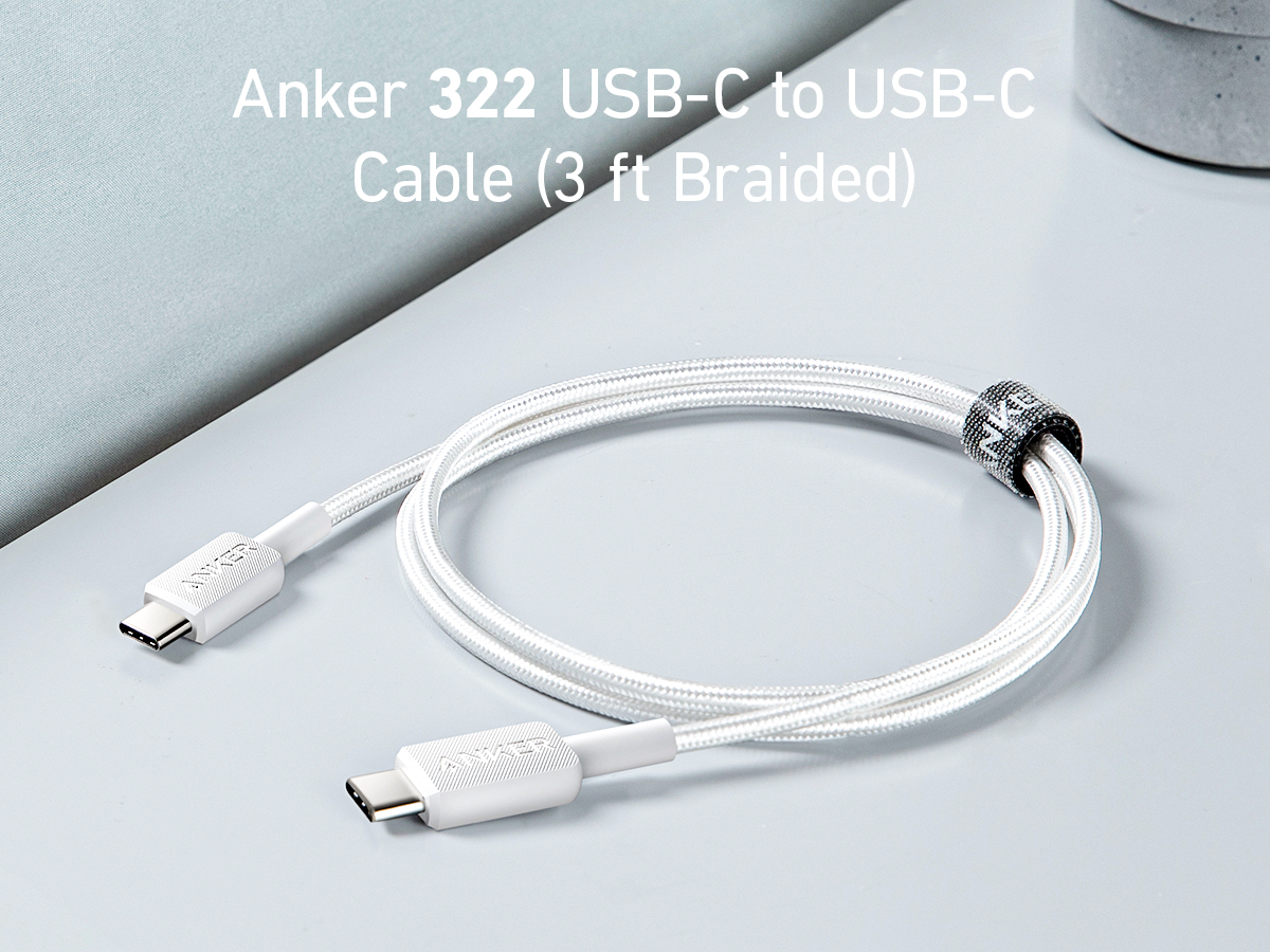 Anker 322 USB-C To USB-C Cable 3ft 60W Nylon Braided Cable Safe charging multicolour