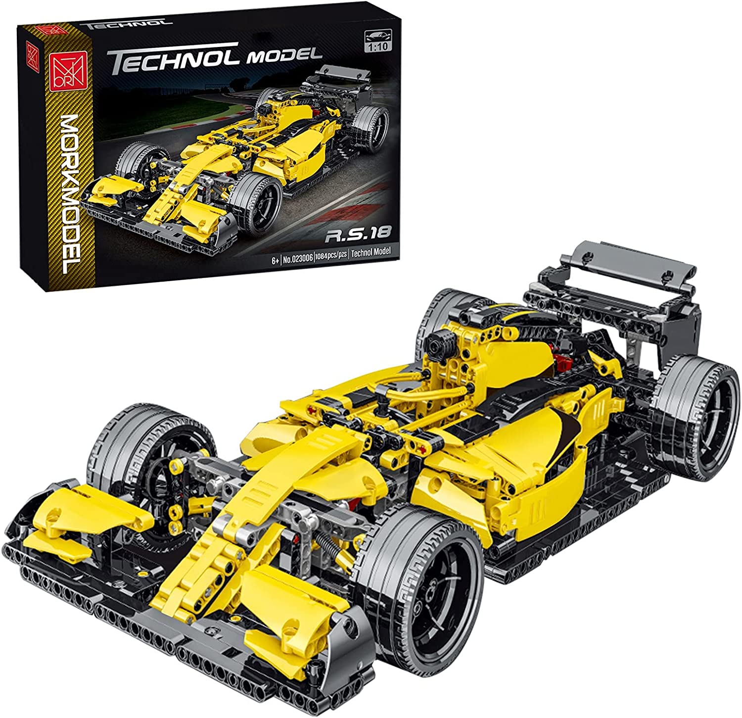 1:10 yellow racing car blocks 1084pcs Technic Formula 1 Exclusive Car ...