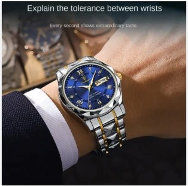 New Poedagar 615 Quartz Stainless Steel Watch For Men (Silver+Blue ...