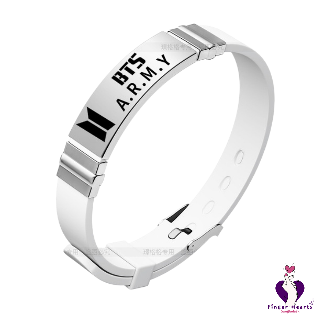 Kpop BTS Silicone Stainless Steel Bracelet Titanium Steel Letter Print ...