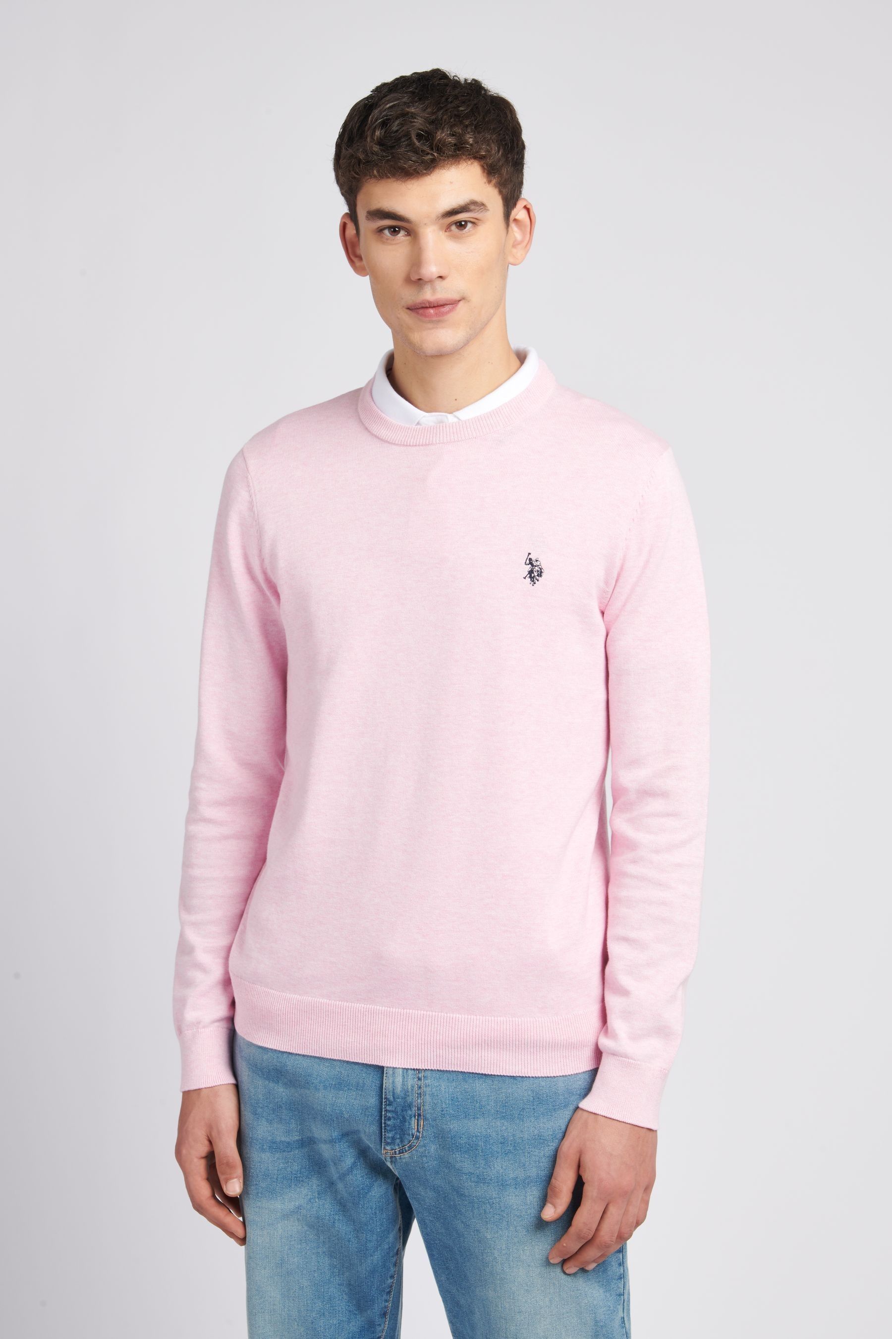 Men's Pink Crew Neck Sweatshirt with Embroidered Logo – Stylish and ...