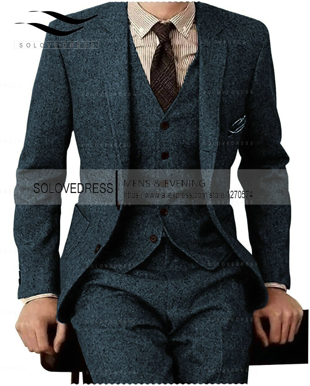 Brown Tweed Men Suits 3 Pieces Formal Business Suit Set Custom Gentle ...