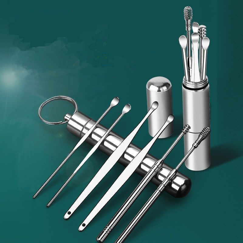 6pcs/set Stainless Steel Ear Picking Tool Set | Ear Wax Remover Cleaner ...