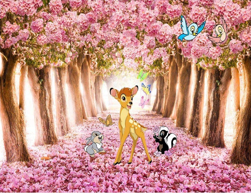 Bambi Backdrop for 1st Birthday Party Pink Flowers Bambi and Butterfly ...