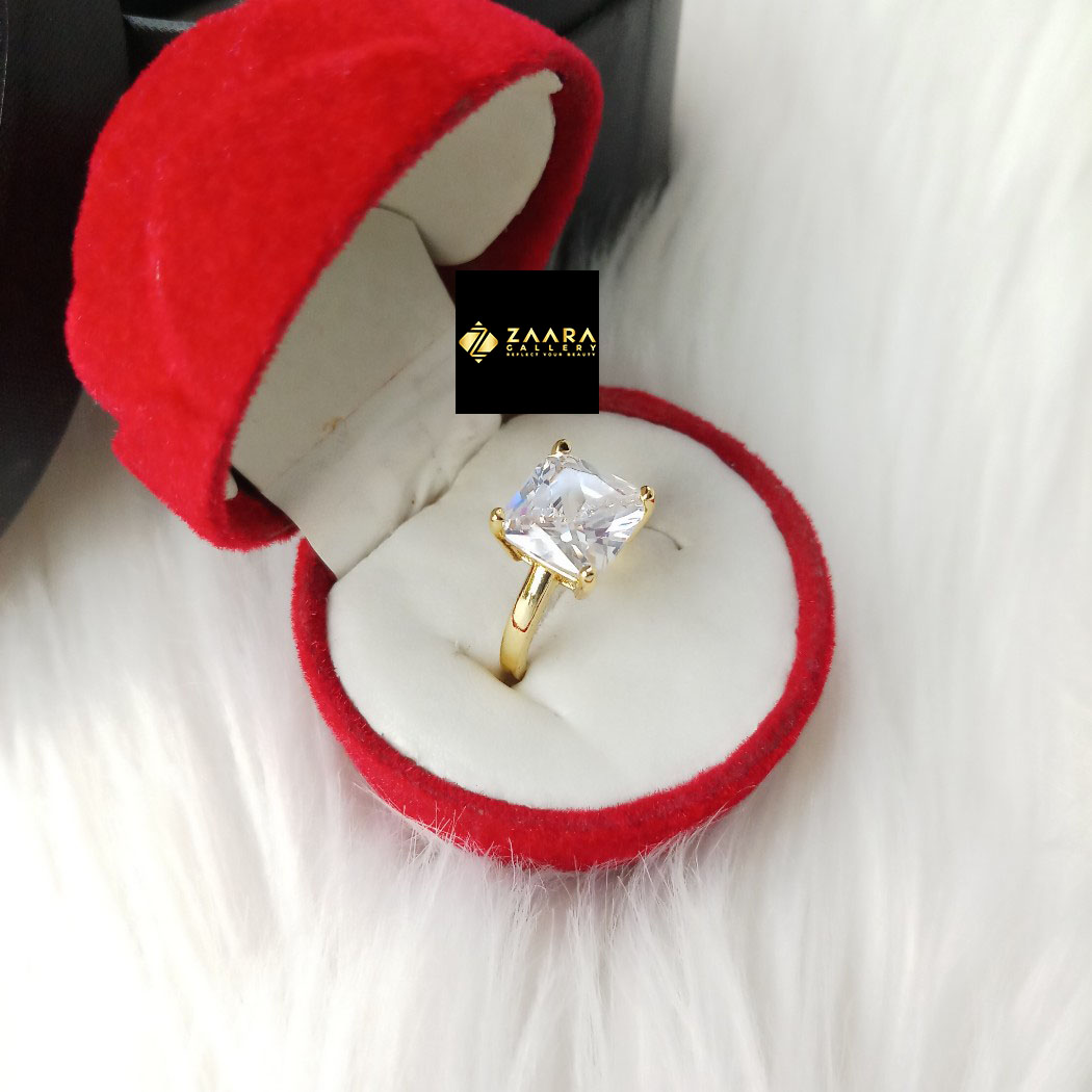 Diamond Cut Ad Stone Golden Color Finger Ring (Imported) For Women ...