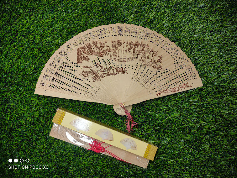 Folding Chinese Hand Fan Or Hat Pakha - Made By Cloth And Plastic Print ...