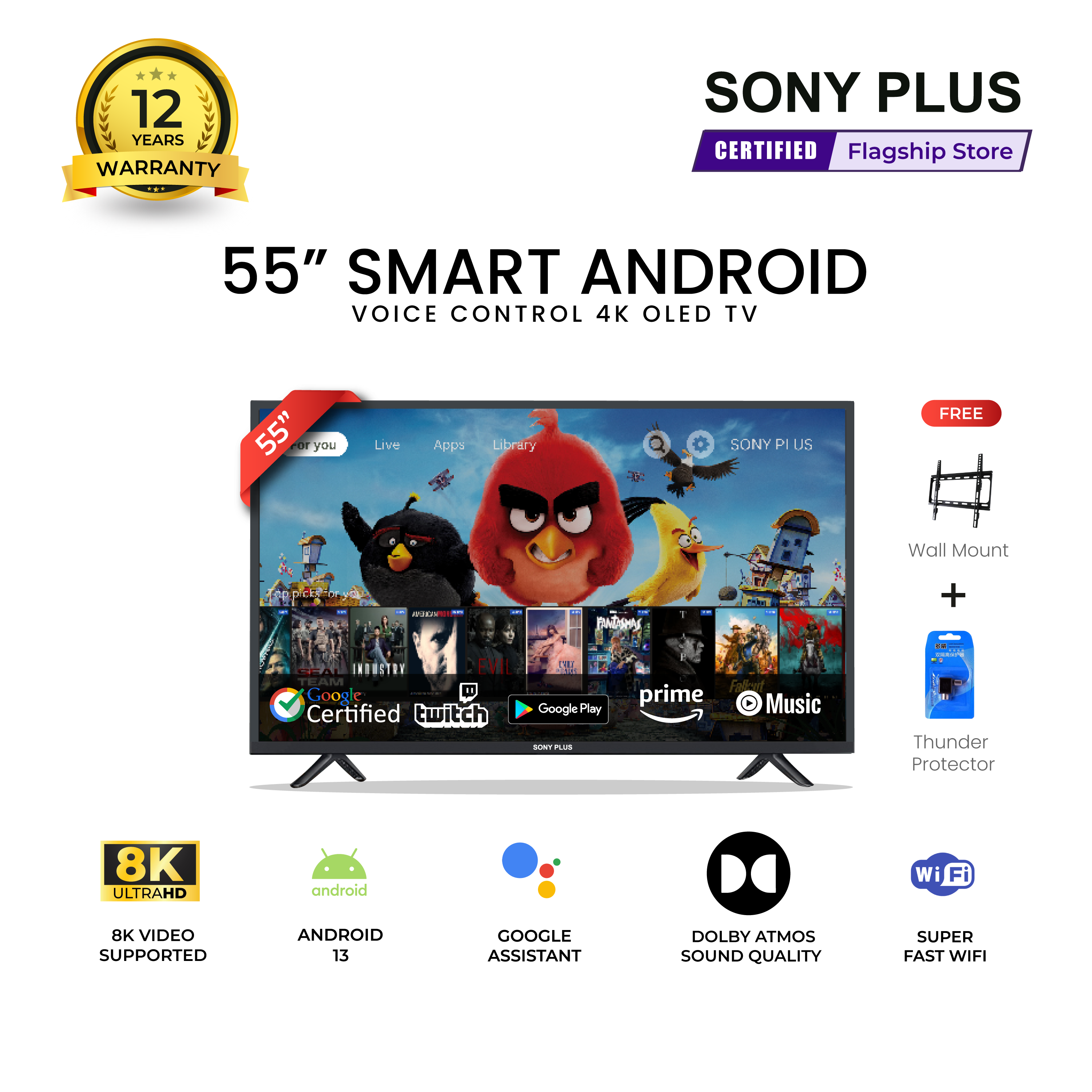 Sony Plus 55 inch Voice Control Smart LED TV Wi-Fi UHD 8K Supported Android Television | Daraz ...