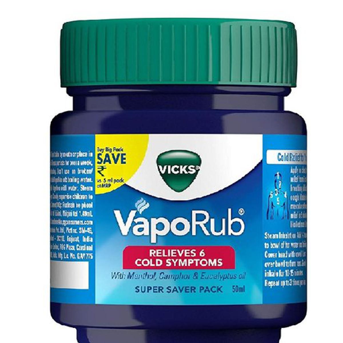 Vicks Vaporub Ointment Relieves 6 Cold Symptoms (INDIAN) - 50ML | Daraz ...