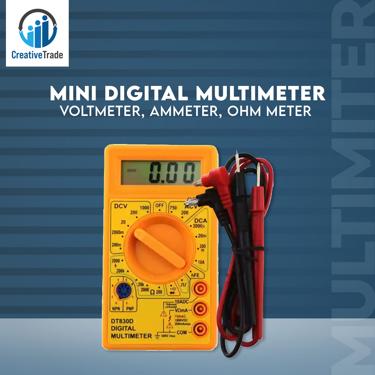 Mini Digital Multimeter -Voltmeter, Ammeter, Ohm Meter Test Probe DC ...