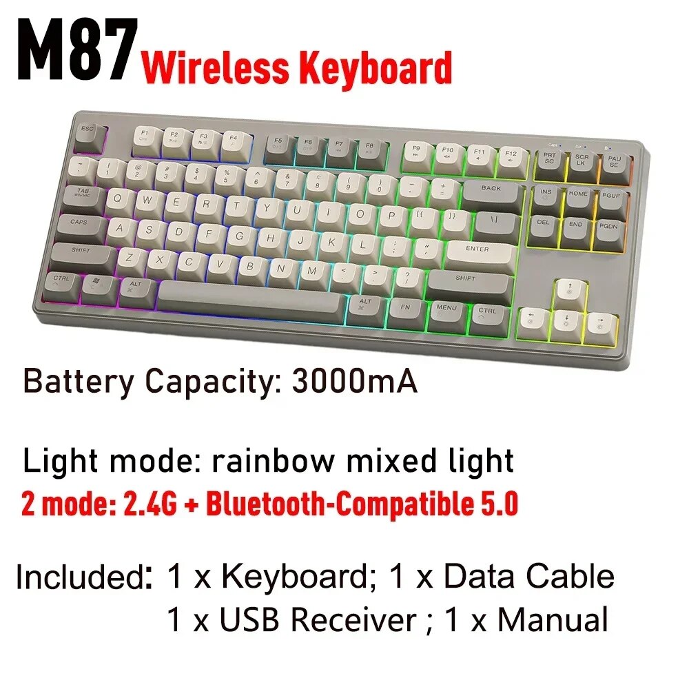 M87 Bluetooth 2.4Ghz Wireless Mechanical Keyboard 87 Keys Dual Mode PBT ...