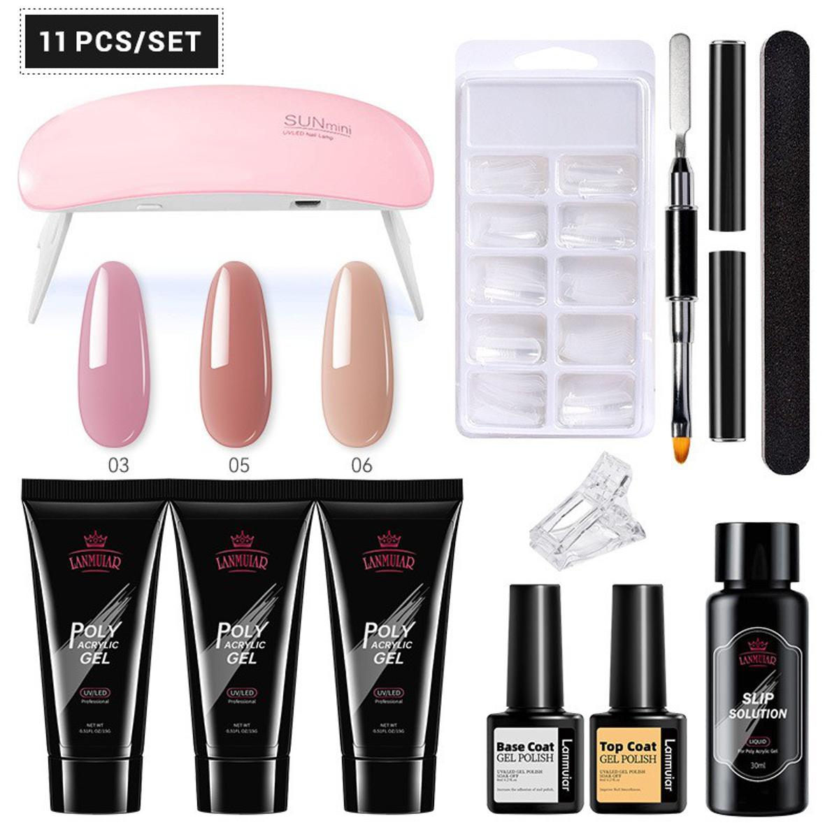 Nyt 11Pcs Set 3 Color Polygel Nail Kit Nail Builder Kit Nail Extension ...