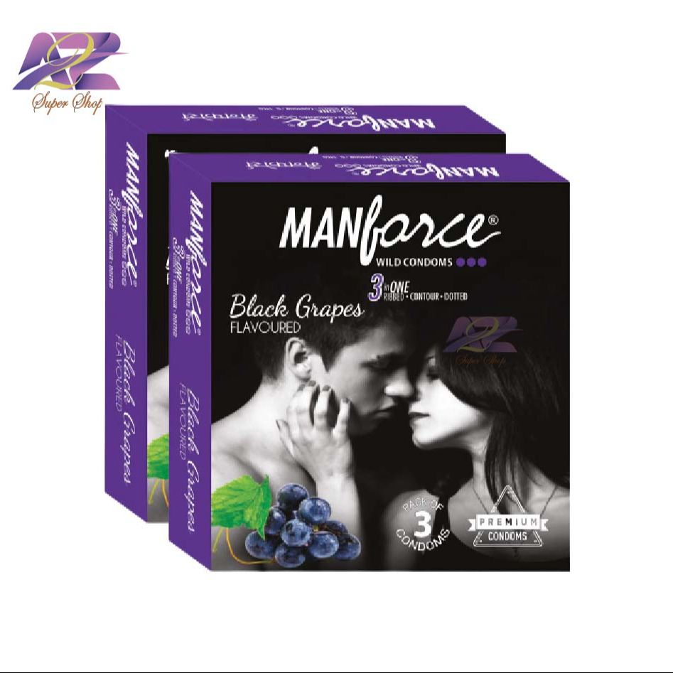 Manforce Dotted Black Grip Flavoured Condom 2's Combo pack (3x2=6 pcs ...