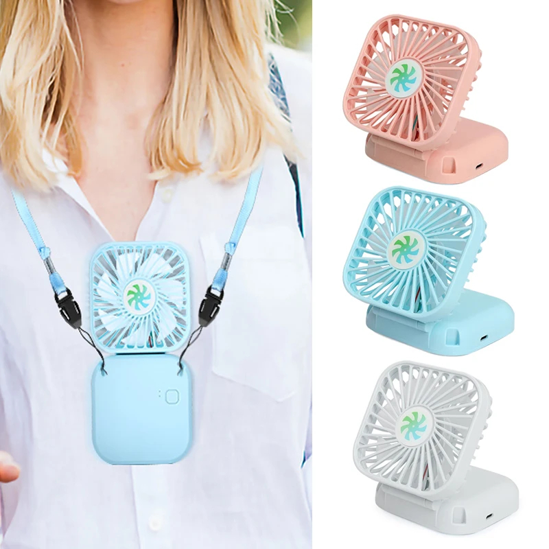 Rechargeable USB Folding Fan Portable Hanging Neck Mini Fans Mute ...