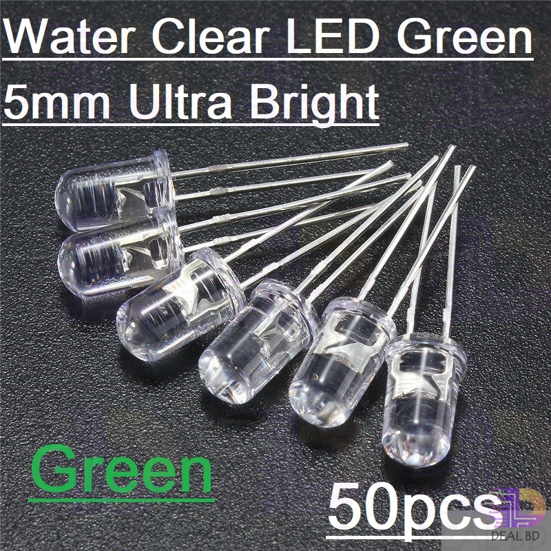 Water Clear LED Green 5mm Ultra Bright-50Pcs | Daraz.com.bd