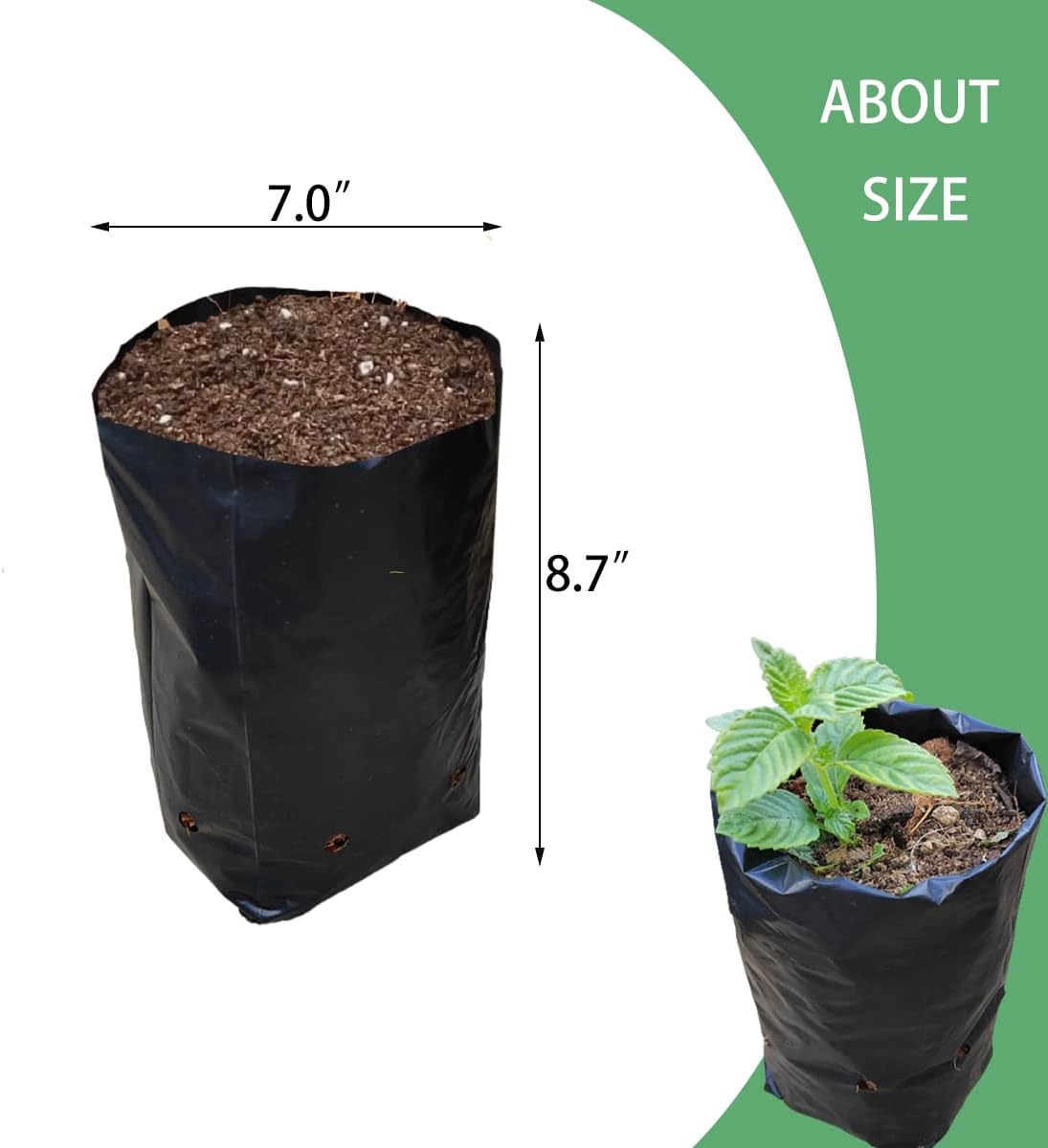 14/14 inch Nursery Growing Bags, 250gm Pcs Black Plastic Seedling Pots ...