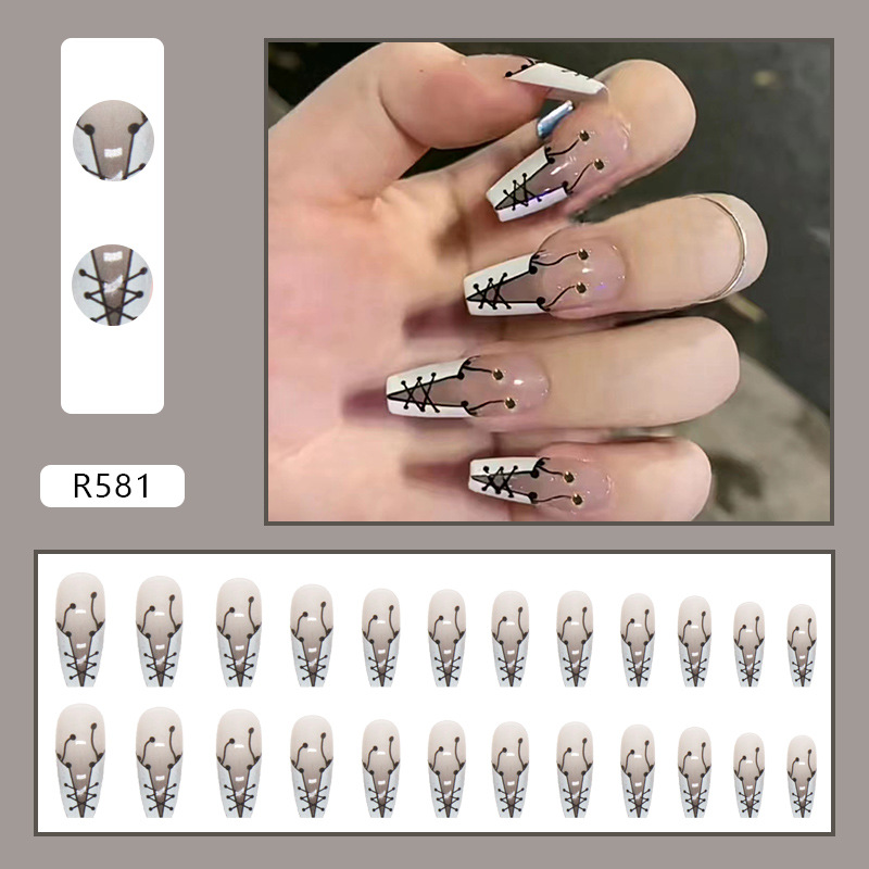 Menggh 24pcs With Glue Fake nails cute pattern False nails With Design ...