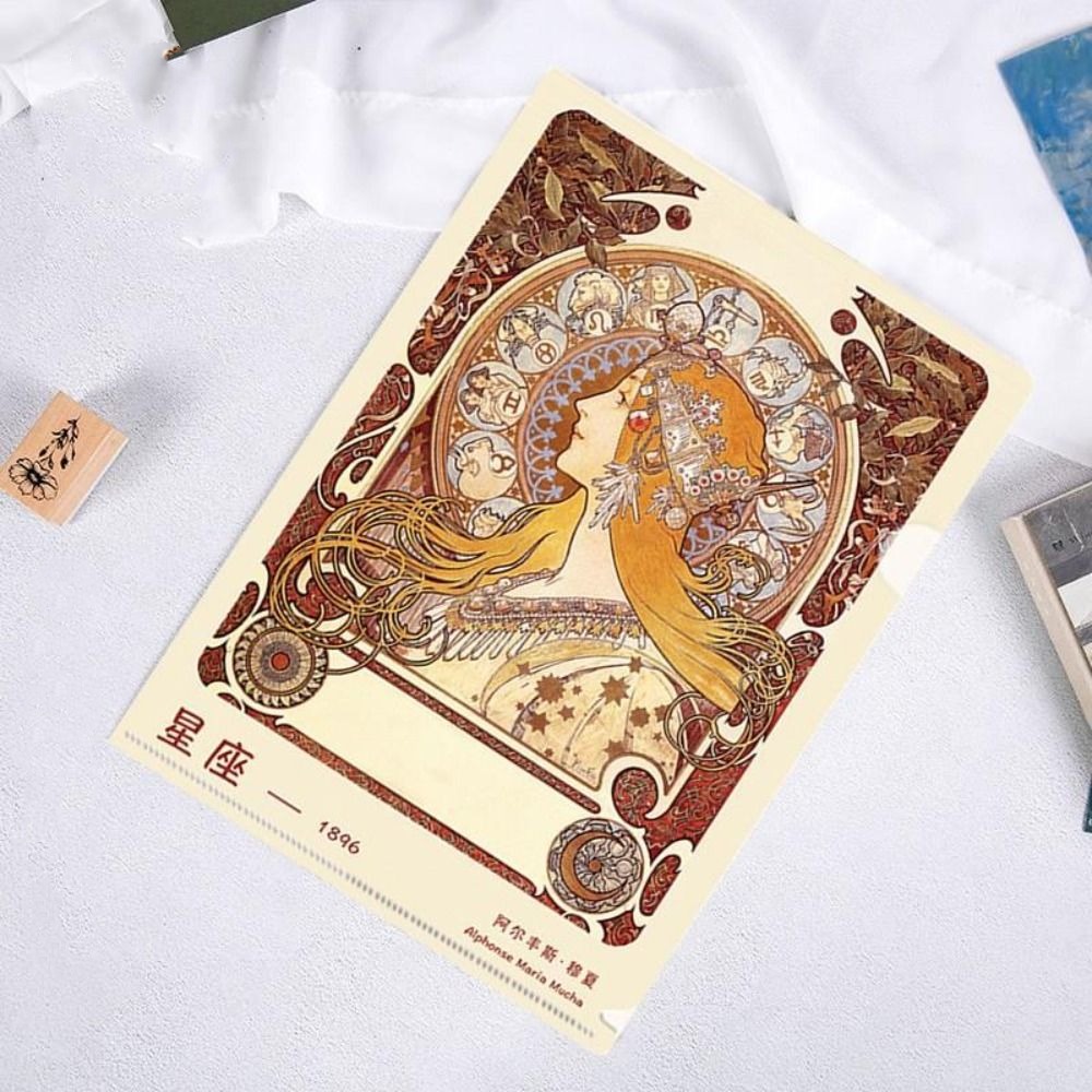 Funny Storage Bag L Shaped Folder Documents Famous Painting Series A4 ...