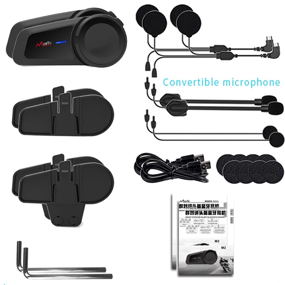 MAXTO M2 Waterproof Motorcycle Helmet Headset 6 Riders Group Talking ...