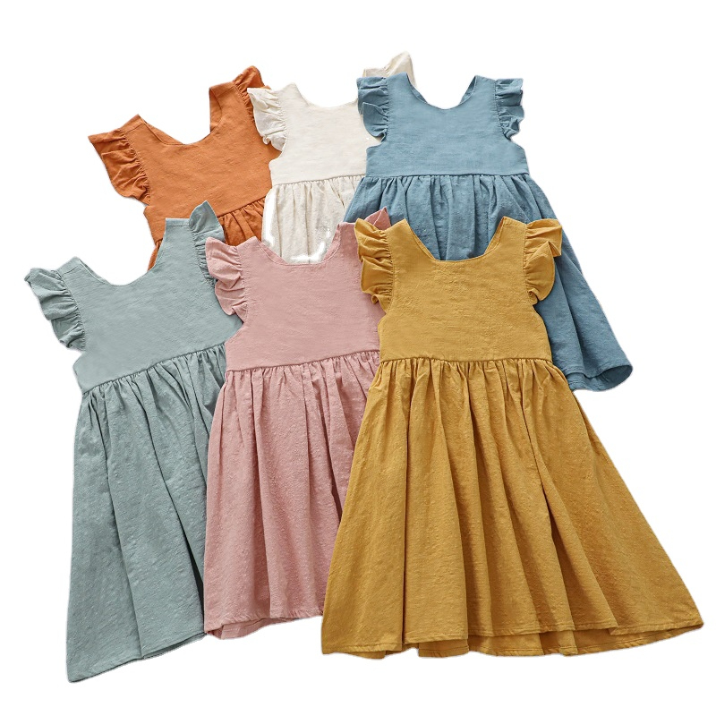 Refined Taste - Baby Solid Color Sweet Little Girls Dress Casual Linen ...