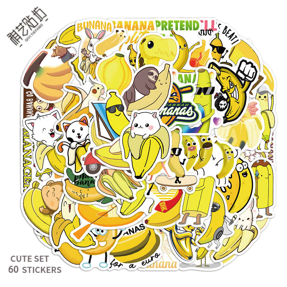 60 Cartoon Cute Fruit Banana Banana Graffiti Stickers Luggage Helmet ...