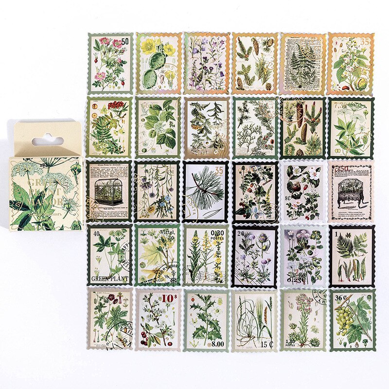 45 Pcs Vintage Scrapbook Paper Stickers Pack Postage Stamp Flower ...