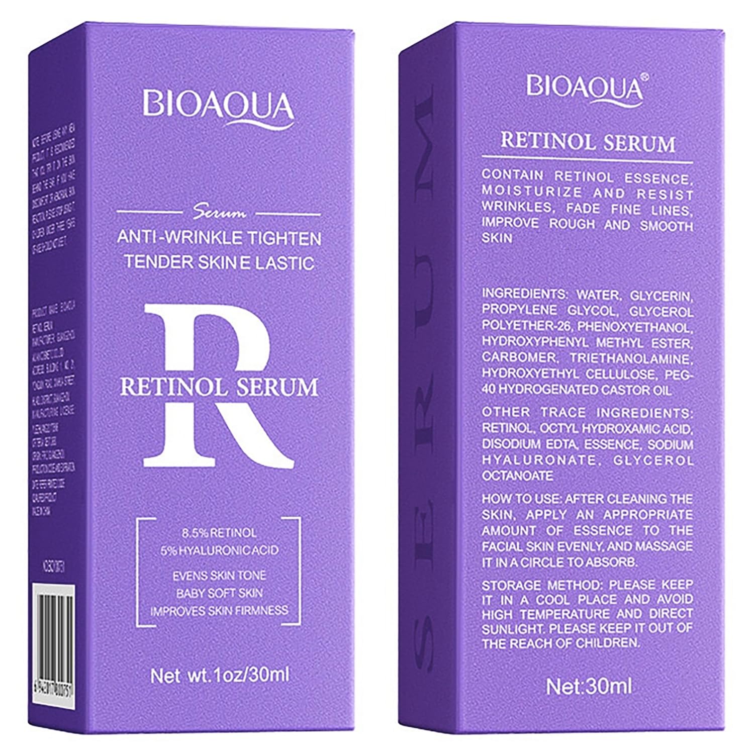 BIOAQUA Facial Retinol Serum 30ml Anti-Wrinkle Tender Skin 8.5% Retinol ...
