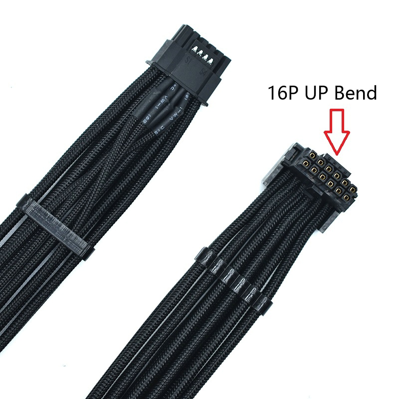 Right angle ATX 3.0 Pcie 5.0 12VHPWR Male to Male Sleeved Modular PSU ...