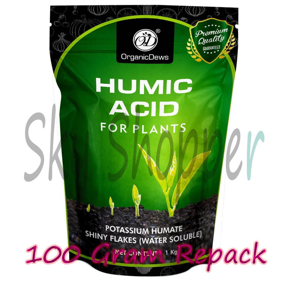 Humic Acid 98 Fertilizer (Water Soluble) 100 Gram Repack Shiny Flakes ...
