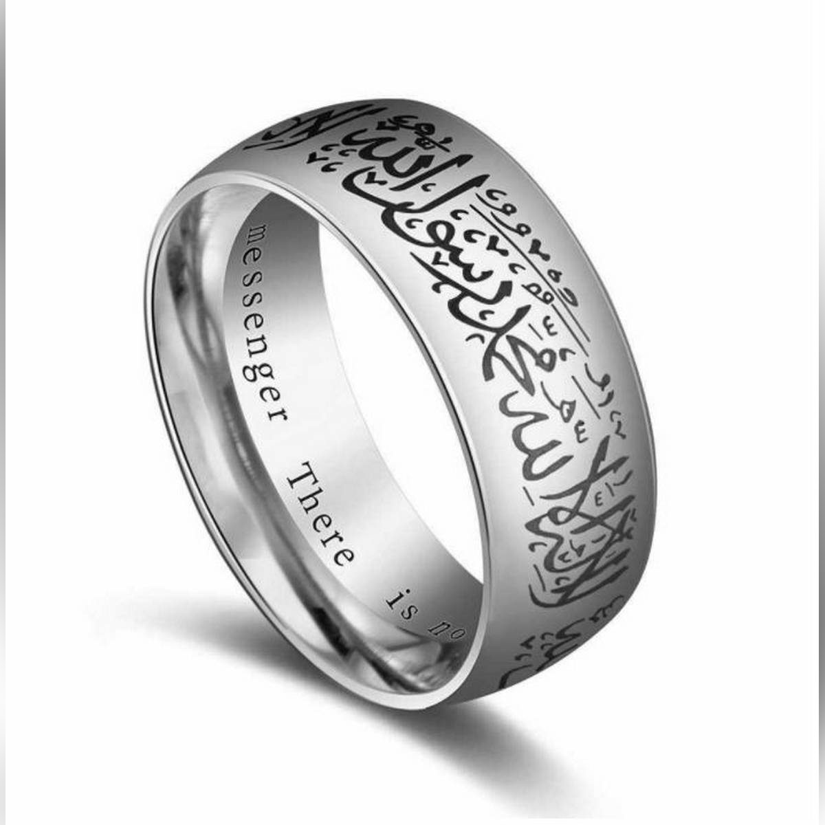 8MM Stainless Steel Allah Arabic Aqeeq Shahada Islamic Muslim Rings ...