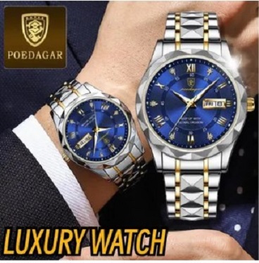 New Poedagar 615 Quartz Stainless Steel Watch For Men (Silver+Blue ...