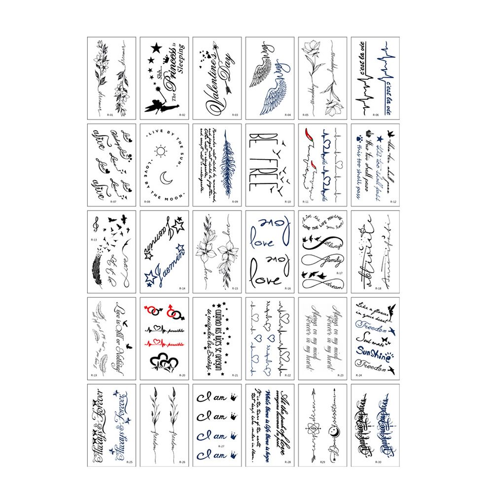 30pcs/Set Temporary Chinese English Letters Words Tattoos Set Small ...