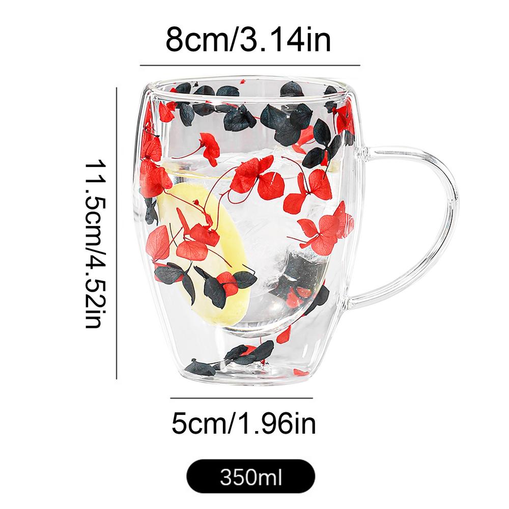 Cute Mugs Aesthetic Clear Flowers Double Insulated Glass Cup 350ml ...