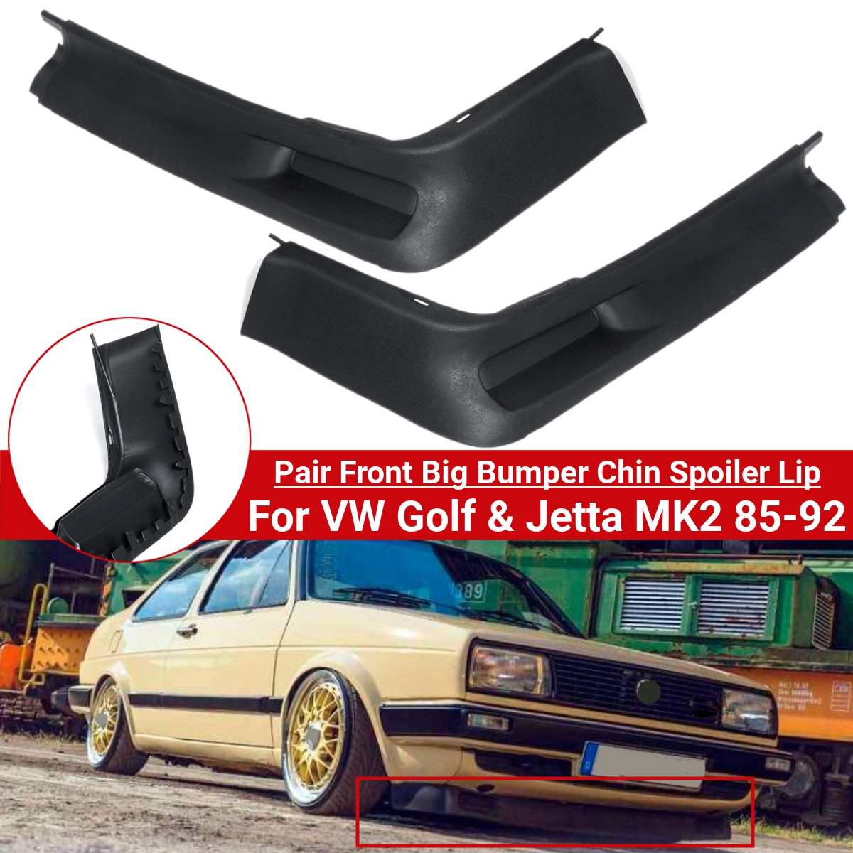 Pair Front Bumper Chin Spoiler Lip Car Valance Splitter For VW Golf For Jetta MK2 85-92 Auto ...