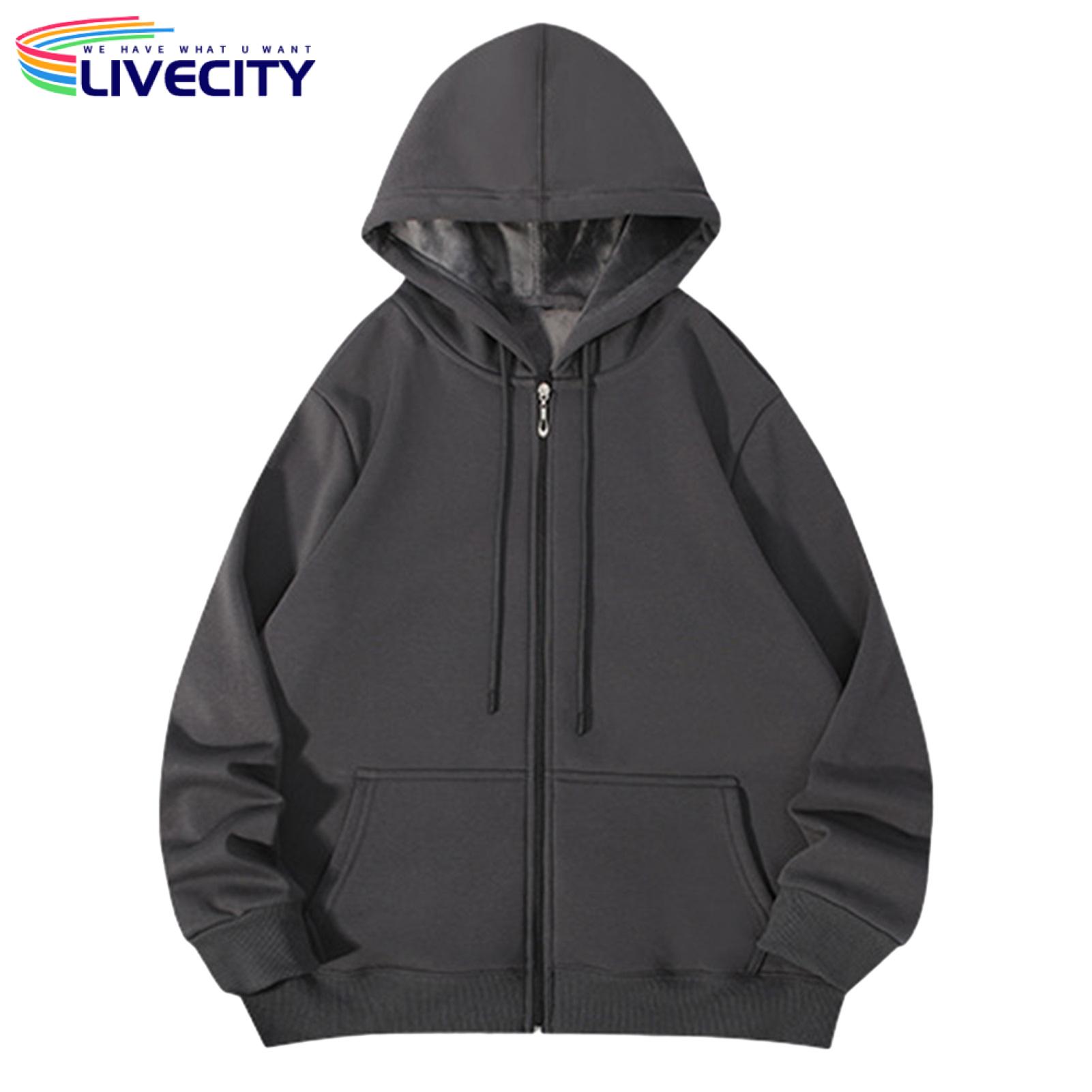 Men Hoodie Stylish Men's Fleece Hoodie with Zipper Placket Pocket Warm ...