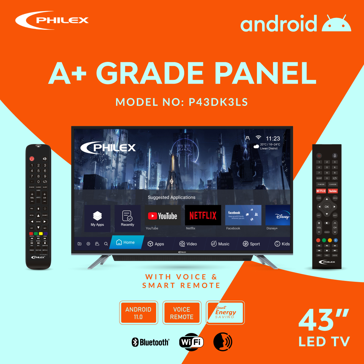 Philex 43" 4K P43DK3LS LED TV | Daraz.com.bd