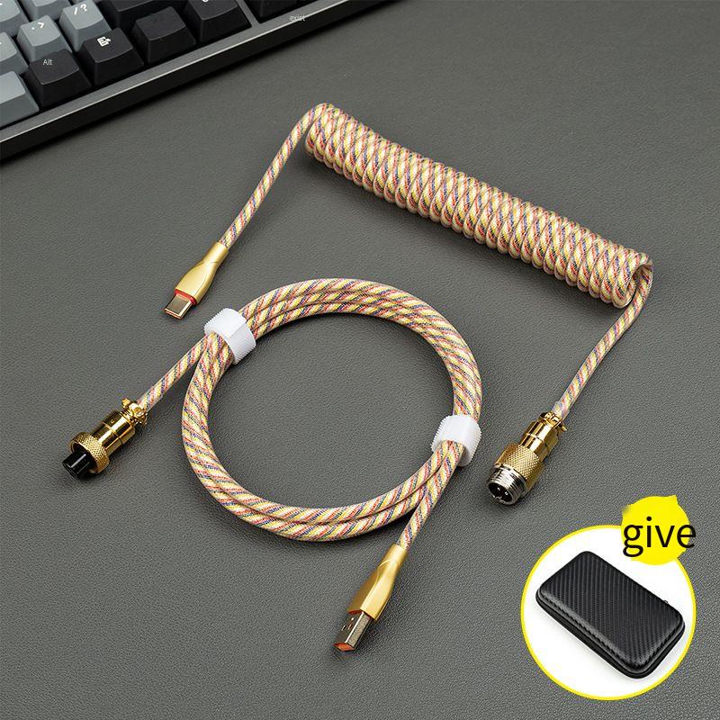 RGB Type C USB Cable Mechanical Keyboard Coiled Spring Wire Aviator ...