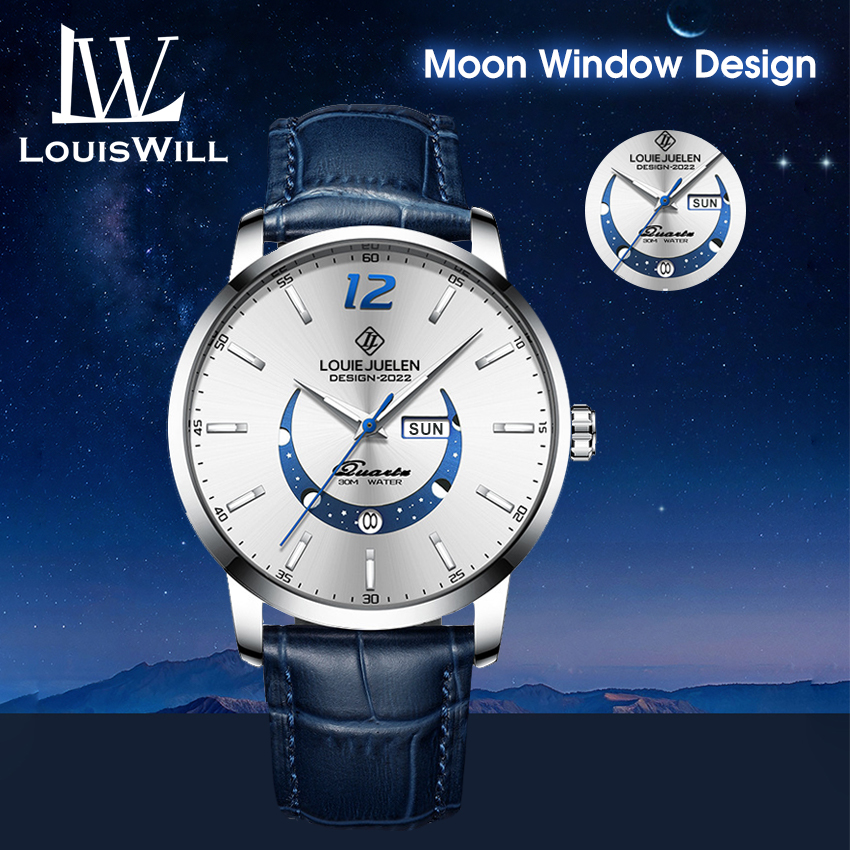 LouisWill Men Watches Gen-uine Leather Casual Fashion Business Watch ...