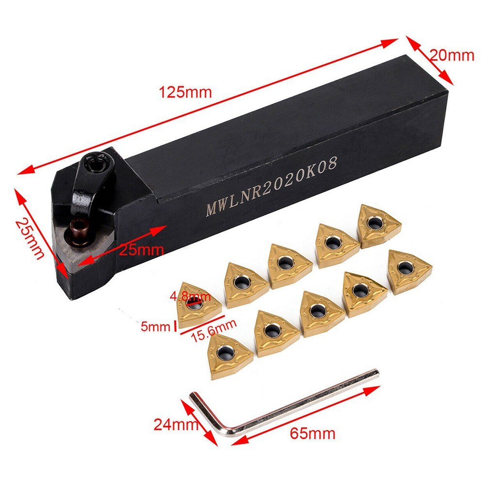 Porte - outils mwlnr2020k08 + 10 lames en carbure wnmg080404 + clé de tournage de tour ...